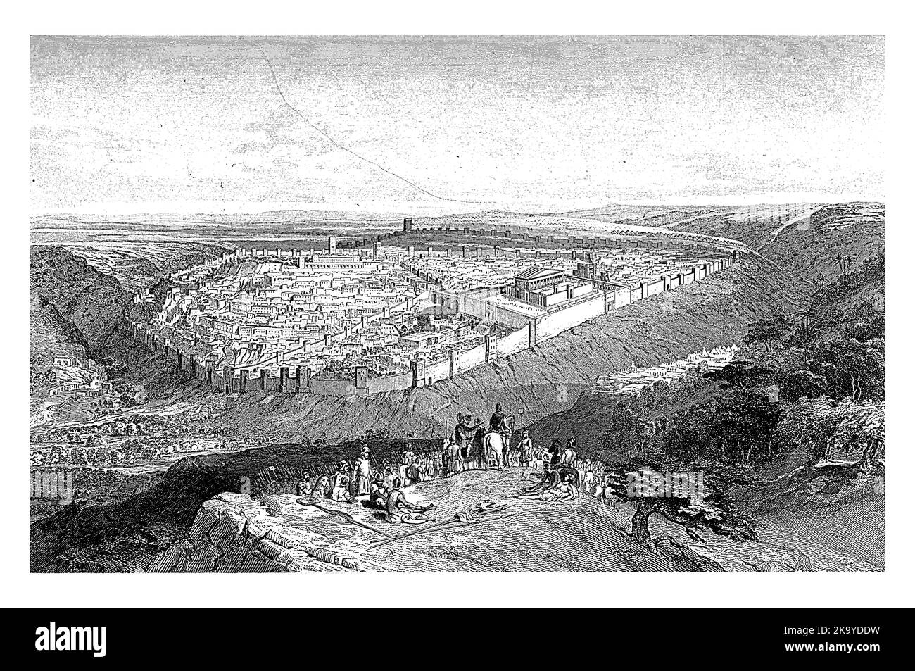 View of the walled city of Jerusalem in the year 70 AD. The city is ...