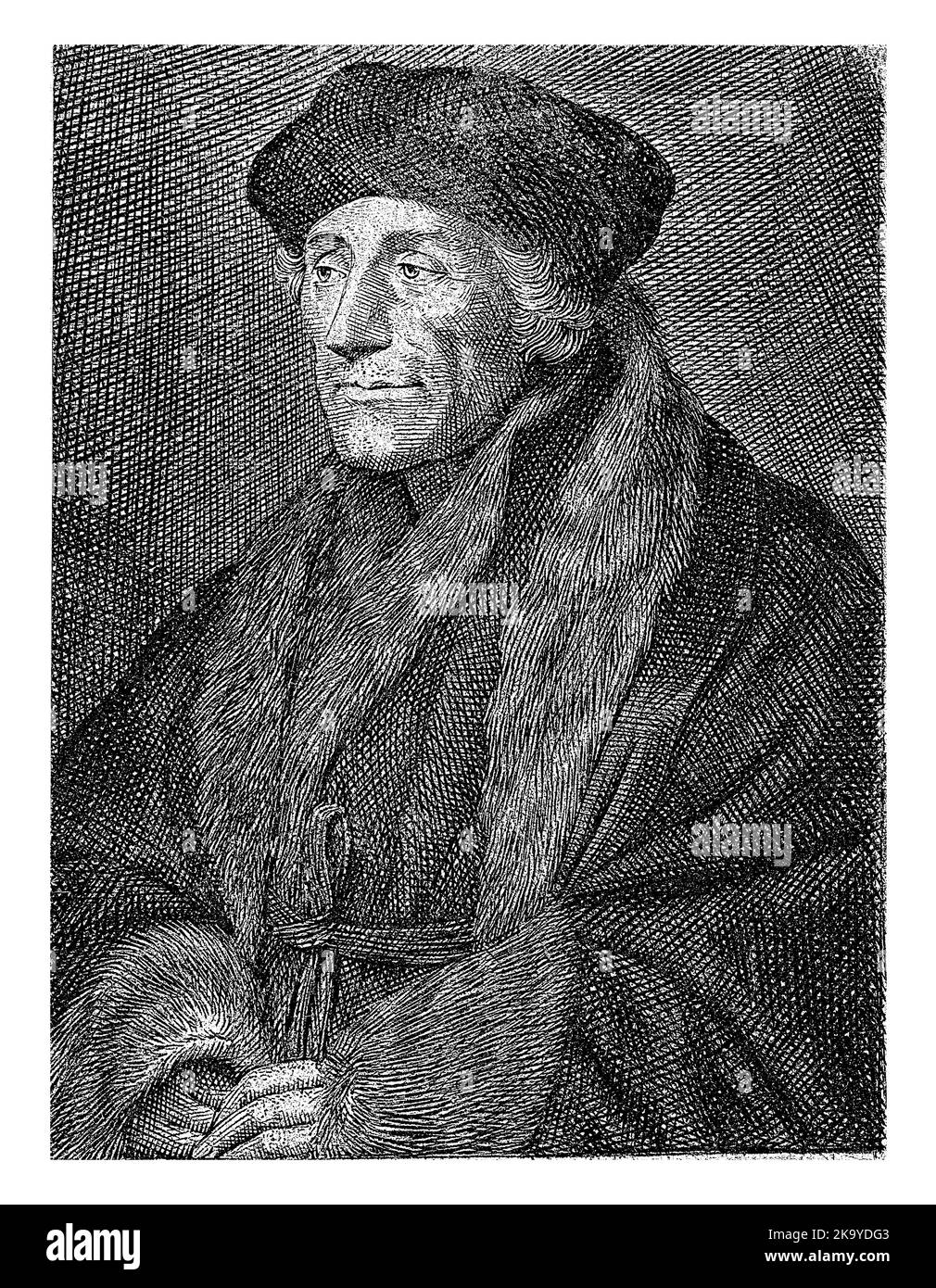 Erasmus, half-length, fur-trimmed cloak. Two-line text in Latin below ...