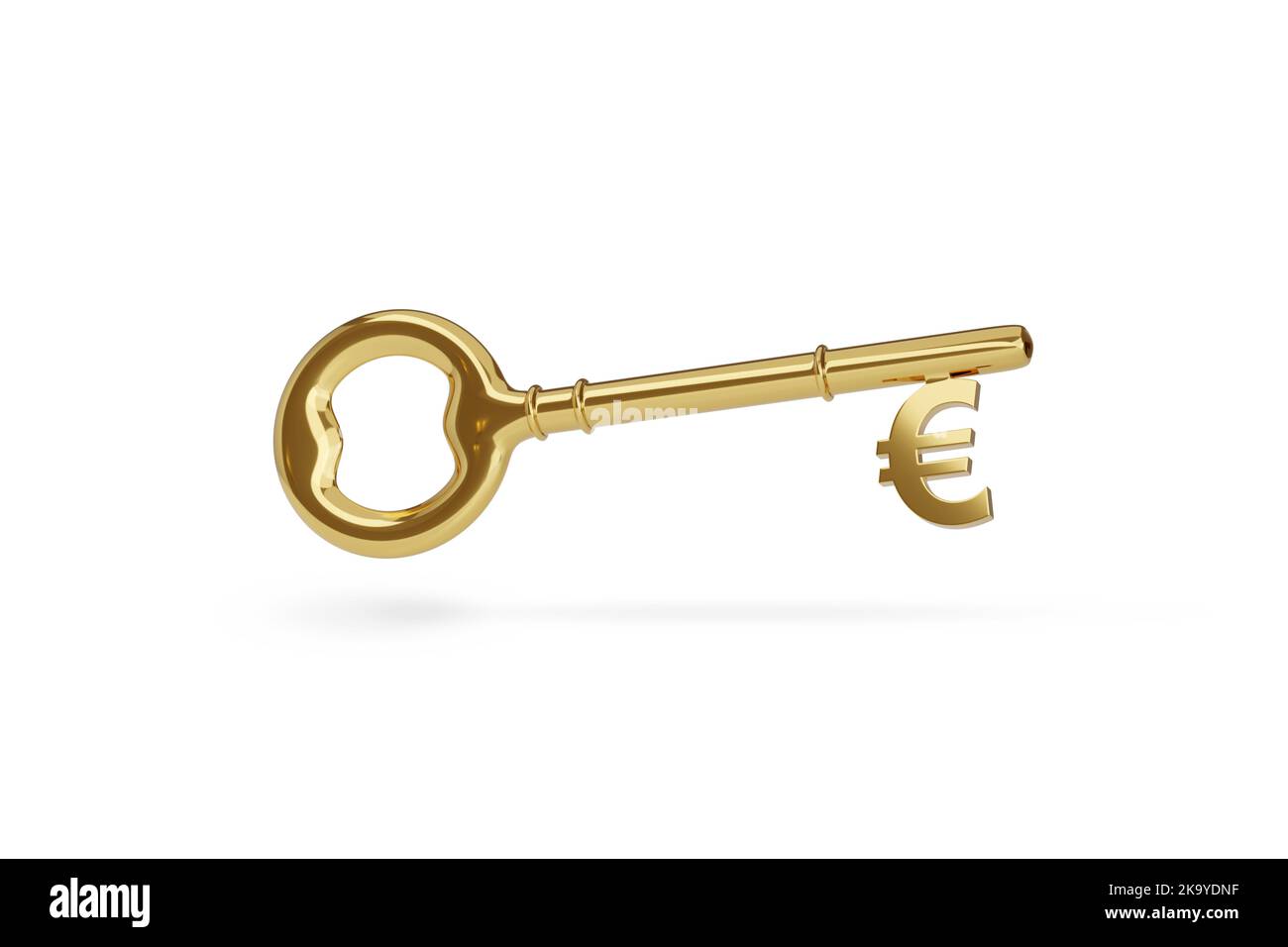 Golden key with euro sign isolated on white background. 3d illustration ...
