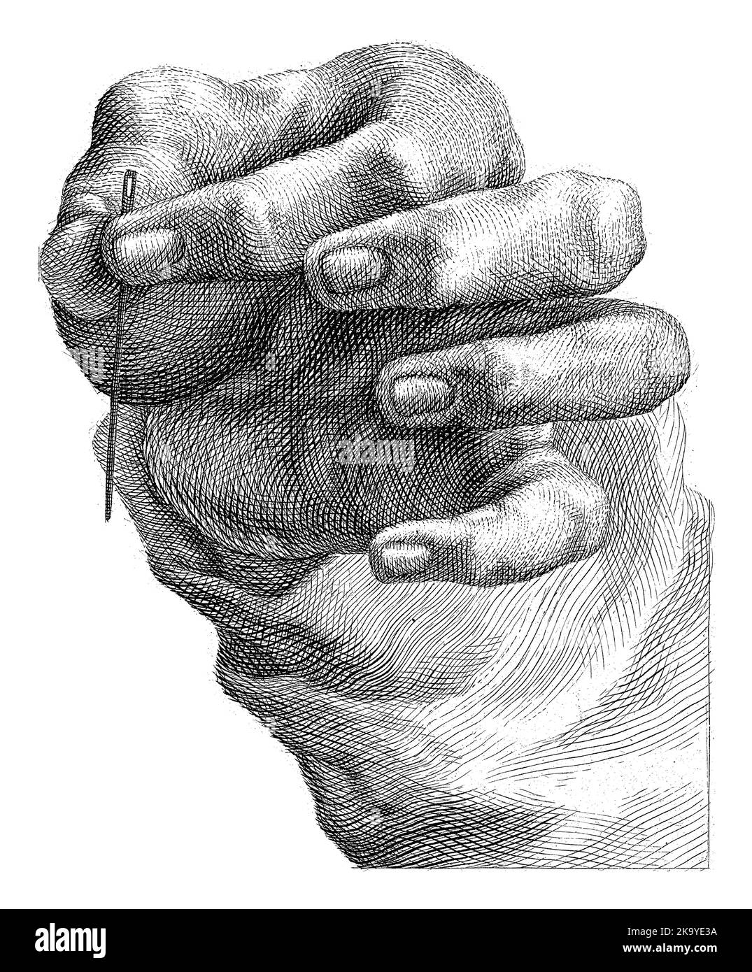 Study of a hand with a needle between thumb and index finger, Henricus ...