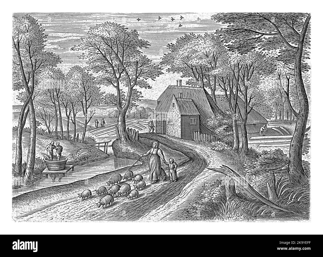 Spring landscape with spring scenes. April is the grass month. In the ...