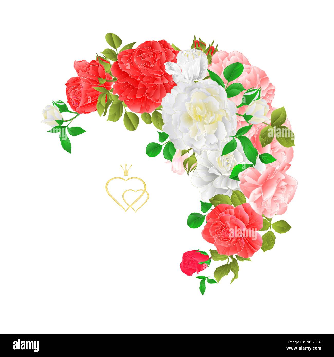 Floral crescent frame with Roses and buds vintage festive background vector illustration ...