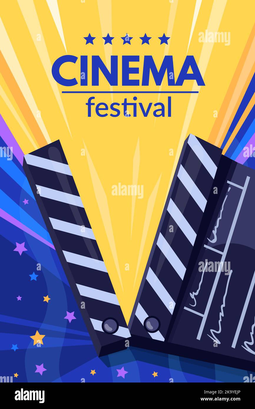 Movie events poster. Cinema festival banner, movie clapper advertising ...