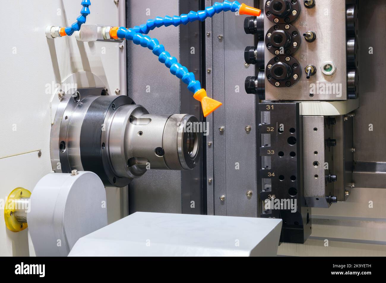 Manufacturing CNC professional lathe machine, Industrial concept Stock ...