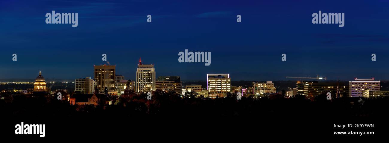 Light illuminate buildings of the city of Boise skyline at night Stock ...
