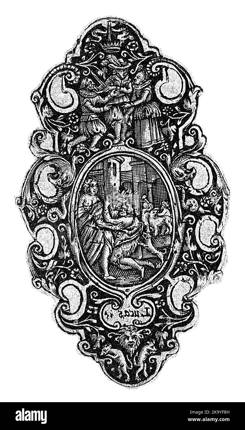 Plaque. Oval medallion with a representation of the return of the ...