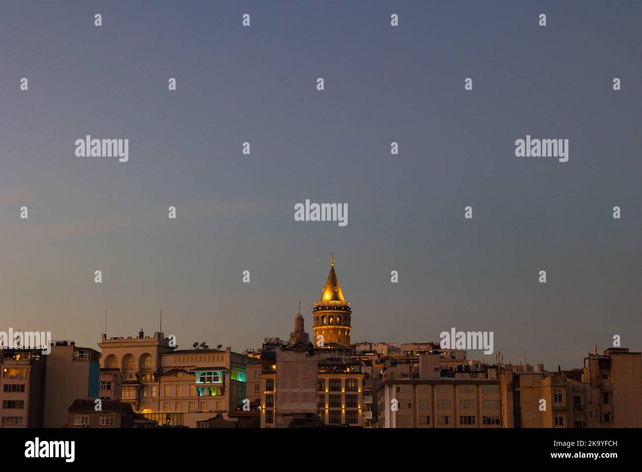 Galata Tower view in the evening from Golden Horn. Landmarks of ...