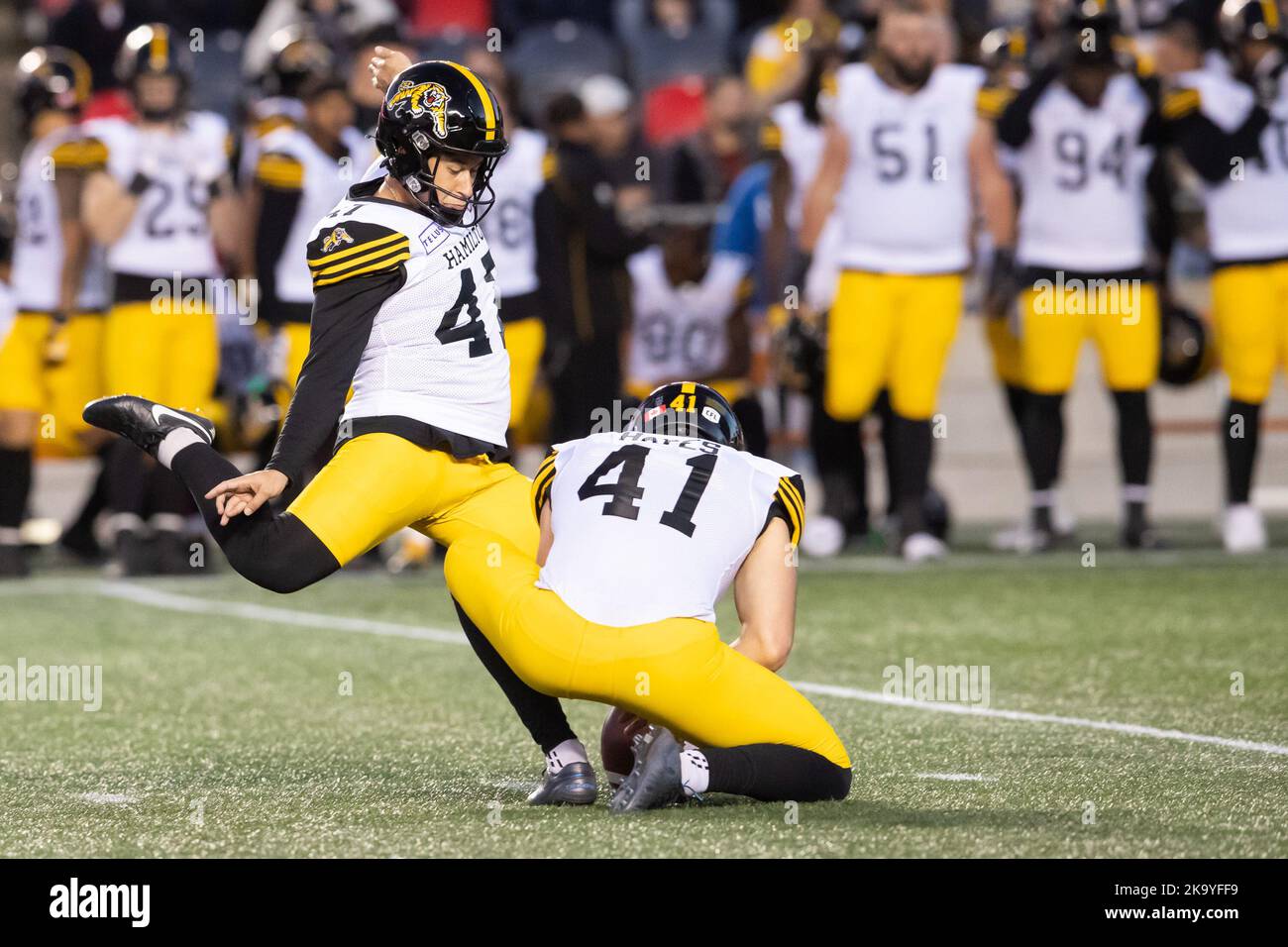 Ottawa, Canada. 29th Oct, 2022. Hamilton Tiger-Cats kicker Seth Small ...