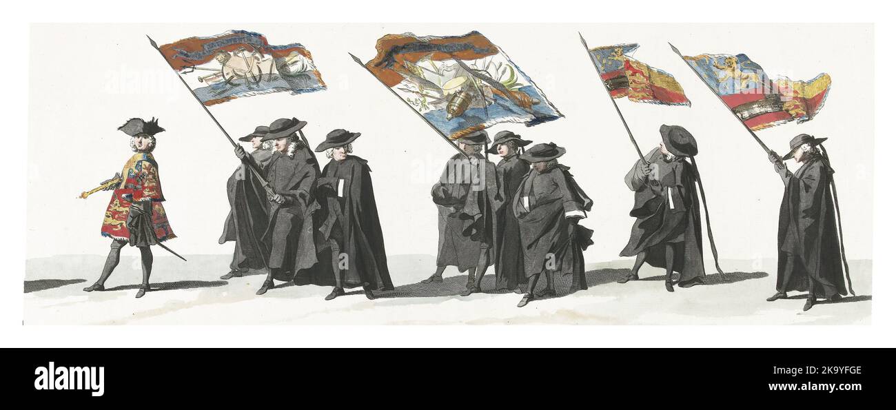Herald followed by the standard bearers of the naval and land forces ...