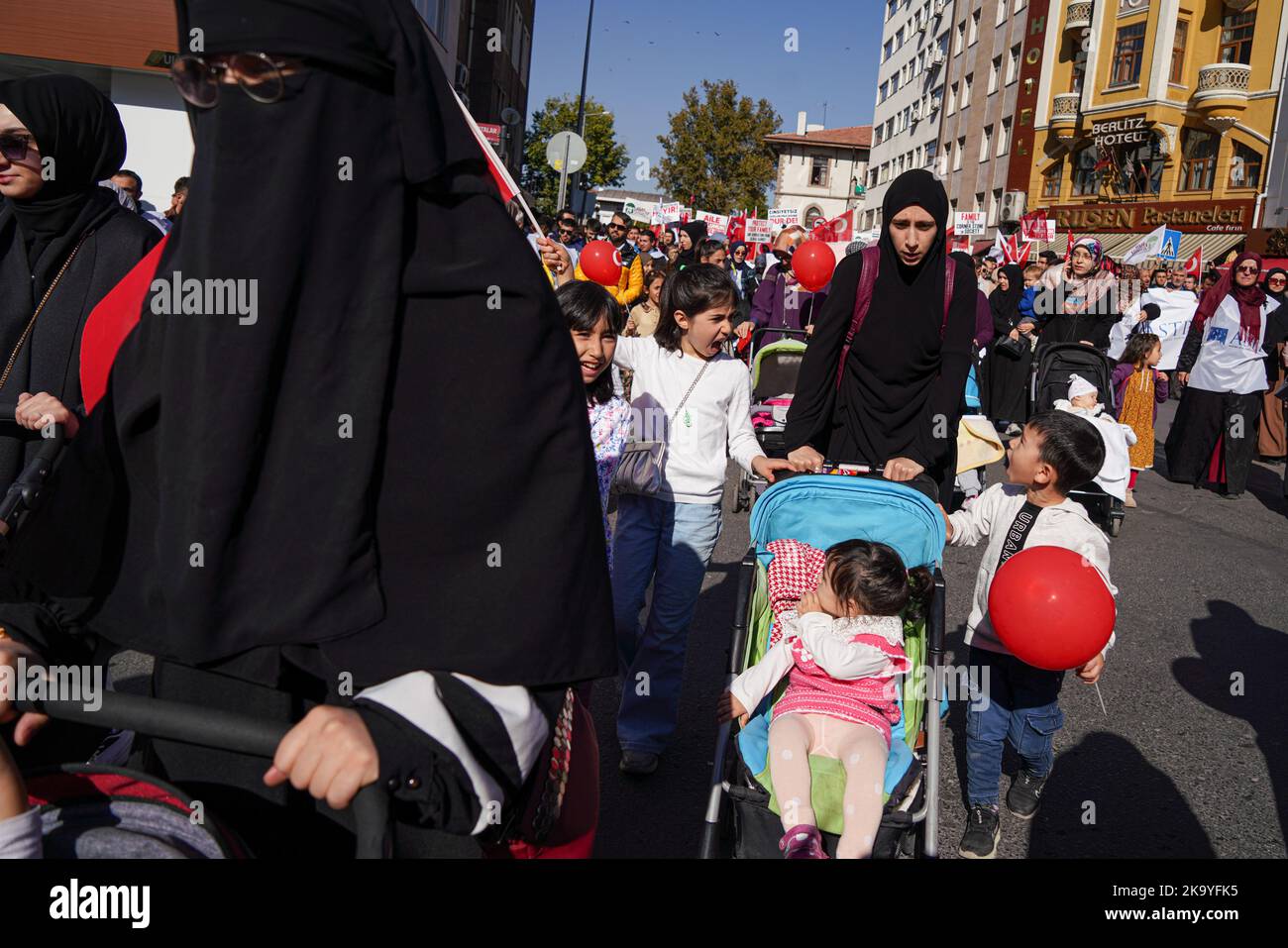 Ankara, Turkey. 30th Oct, 2022. Women wearing hijabs seen pushing their ...