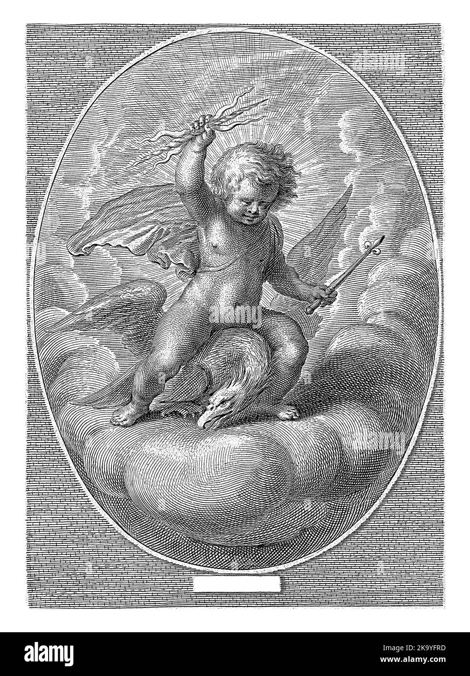 Element of fire as a child with lightning bolts and scepter sitting on ...