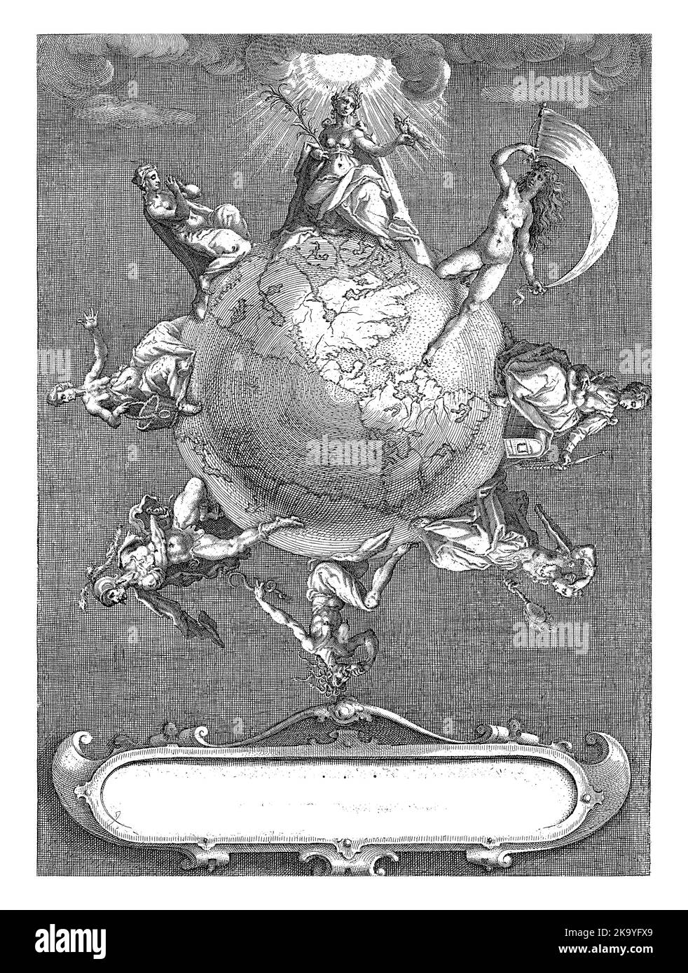 Globe on which in a round circle the virtues and vices that occur ...