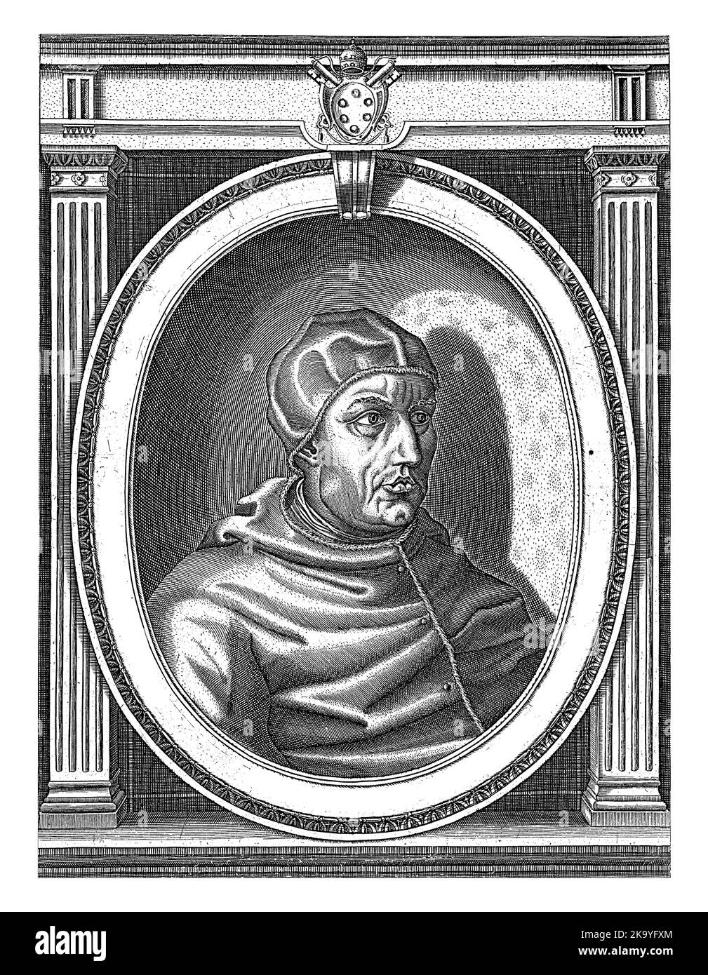 Portrait of Pope Leo X dressed in the papal robes, head with a camauro ...