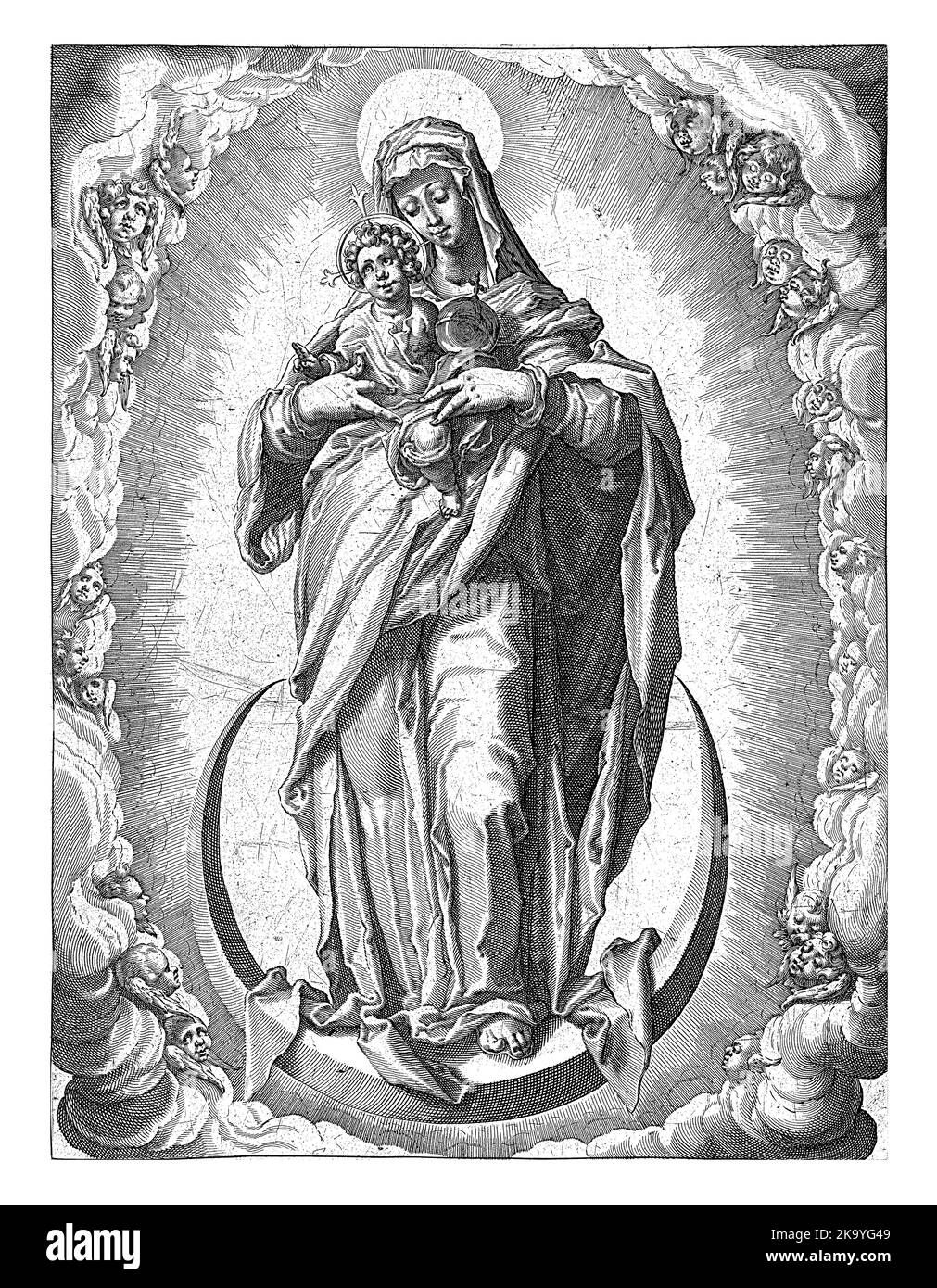 Mary with Christ Child standing on a crescent moon, Jacob de Gheyn (II ...
