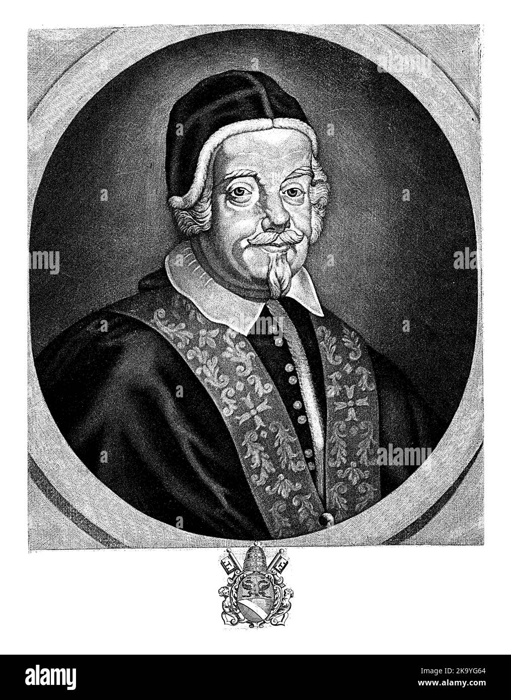 Pope Alexander VIII, dressed in a papal robe. His weapon is in the ...