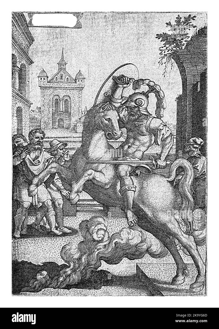 Marcus Curtius plunges into a chasm, Georg Pencz, 1535 Marcus Curtius ...