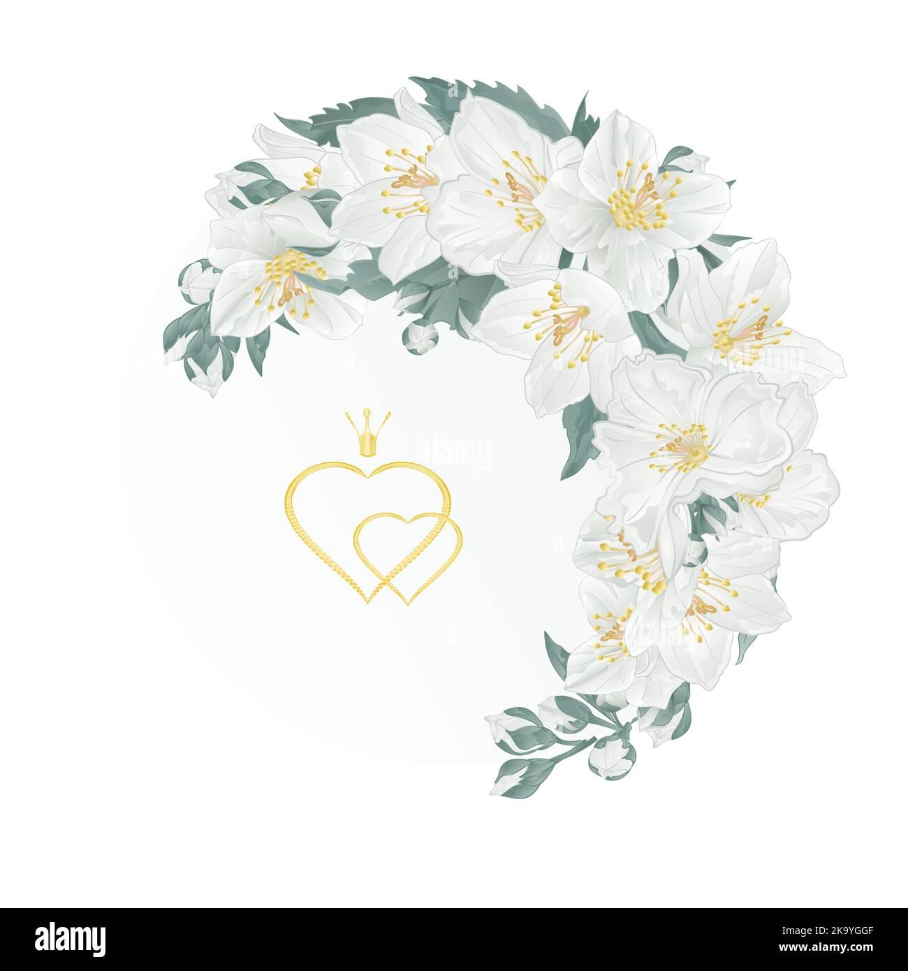 Floral crescent frame with jasmine and buds vintage festive background ...
