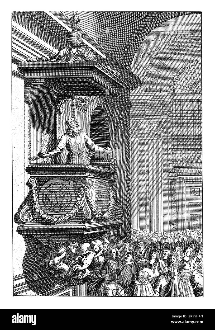 A bearded preacher stands on the left of a pulpit or pulpit. Audiences ...