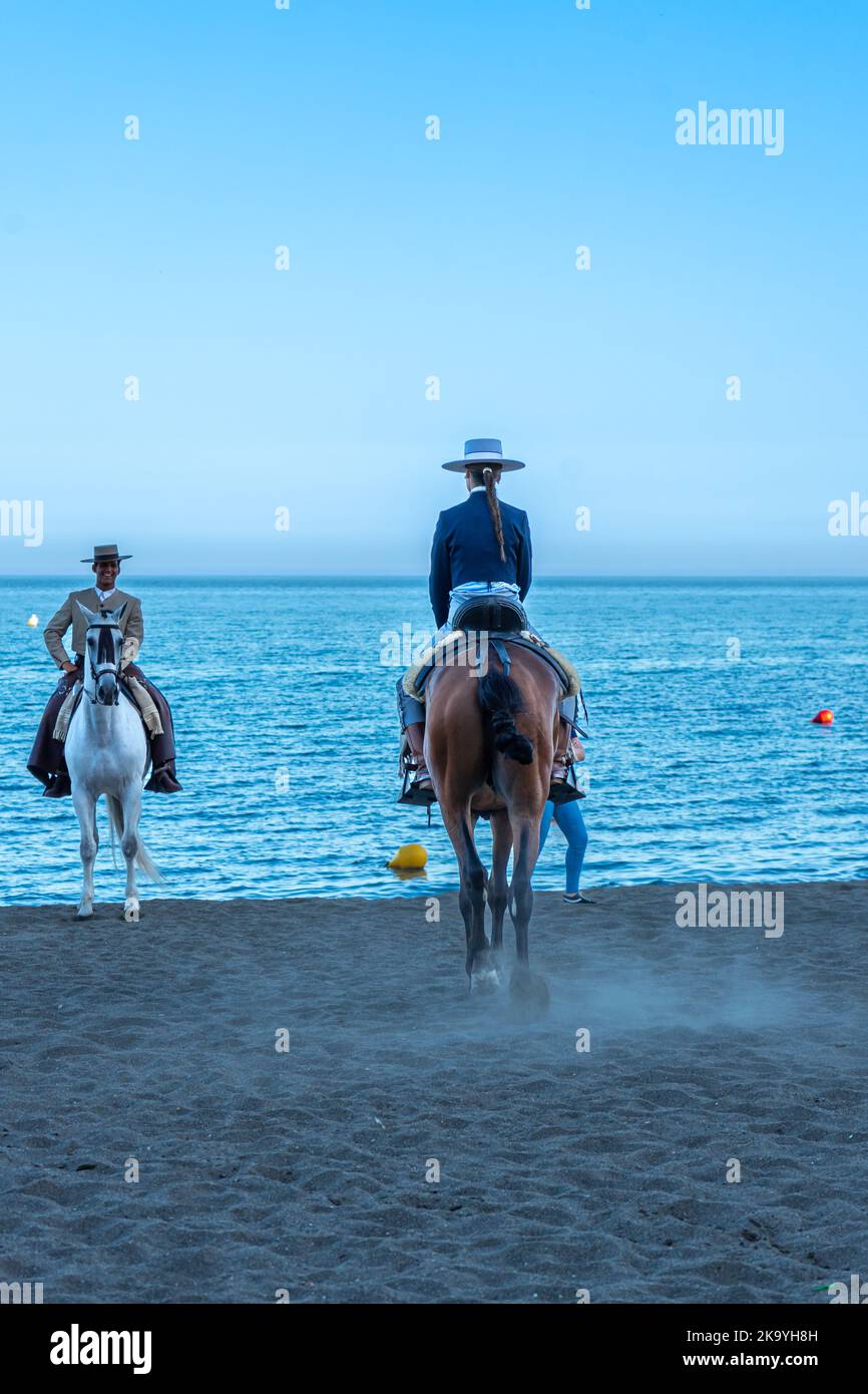 FUENGIROLLA, SPAIN - SEPTEMBER 17, 2022: Spanish traditional riders ...