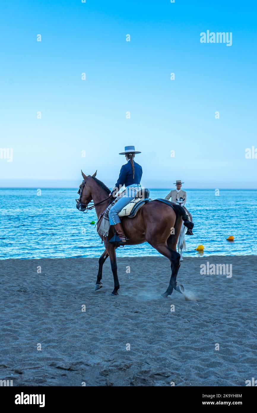 FUENGIROLLA, SPAIN - SEPTEMBER 17, 2022: Spanish traditional riders ...