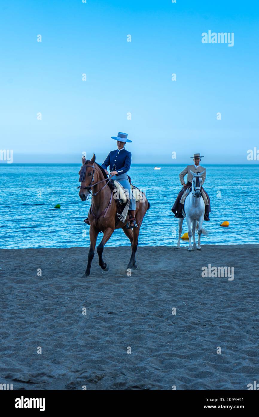 FUENGIROLLA, SPAIN - SEPTEMBER 17, 2022: Spanish traditional riders ...