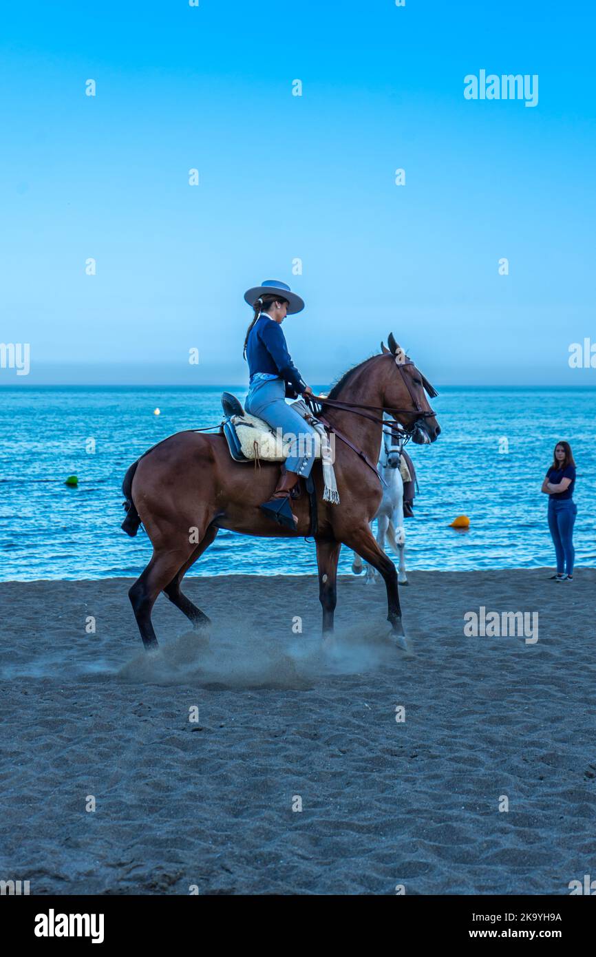 FUENGIROLLA, SPAIN - SEPTEMBER 17, 2022: Spanish traditional riders ...