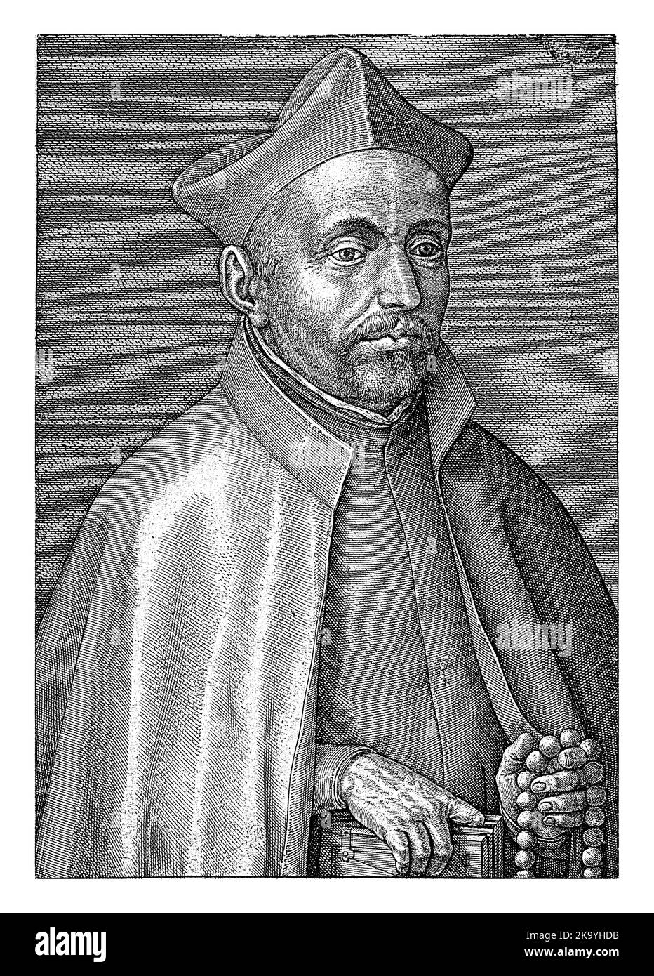 Portrait of the Jesuit Everardus Mercurianus, in his hands a bible and ...