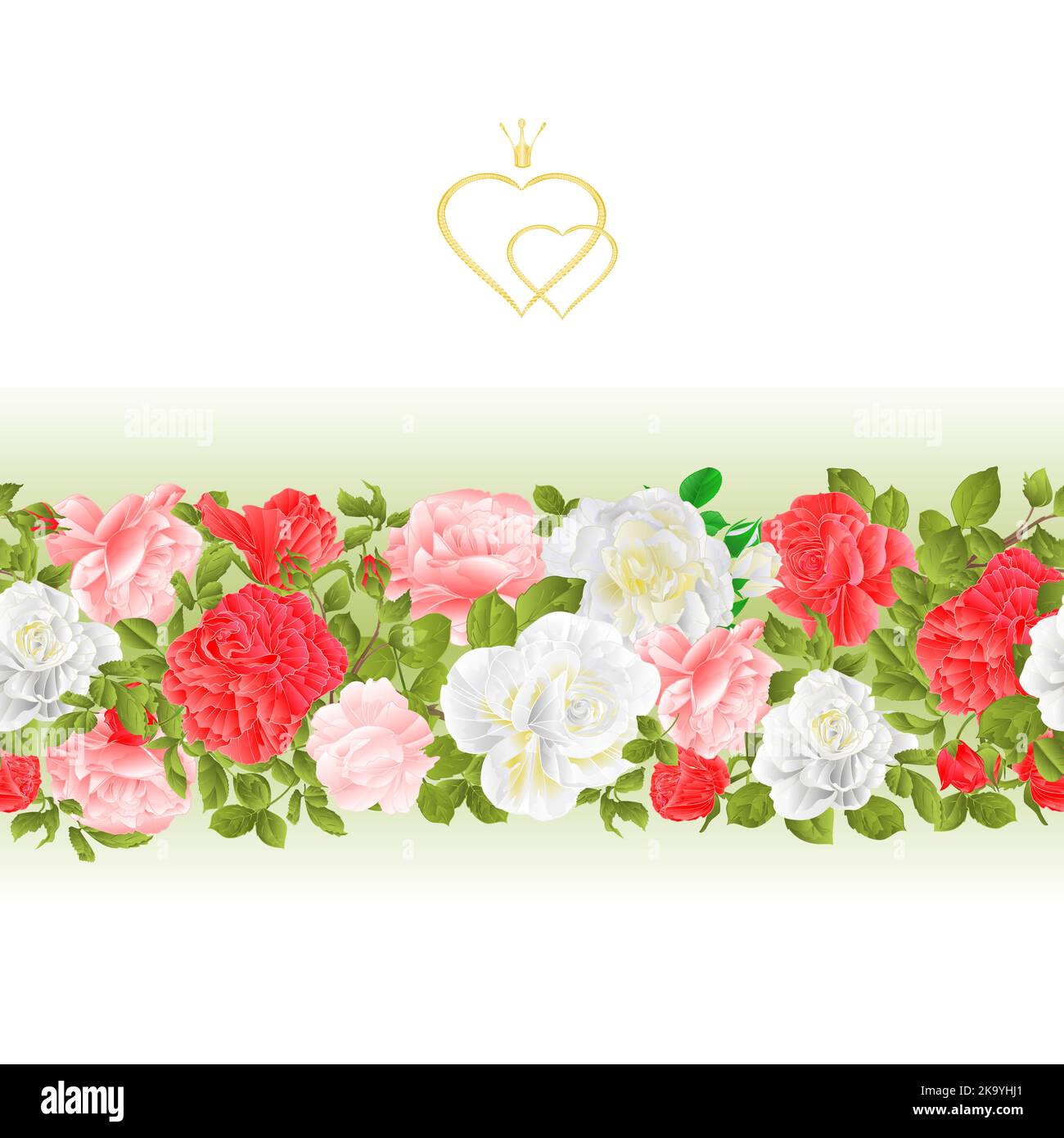 Floral border seamless background with blooming roses and buds vector ...