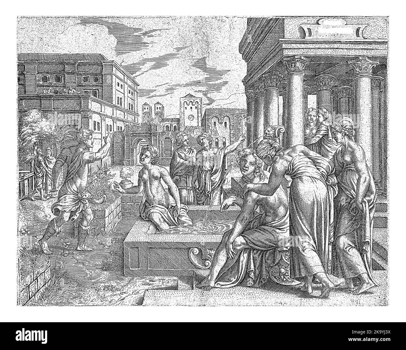 Sitting on the edge of the pool, Bathsheba receives a messenger from ...