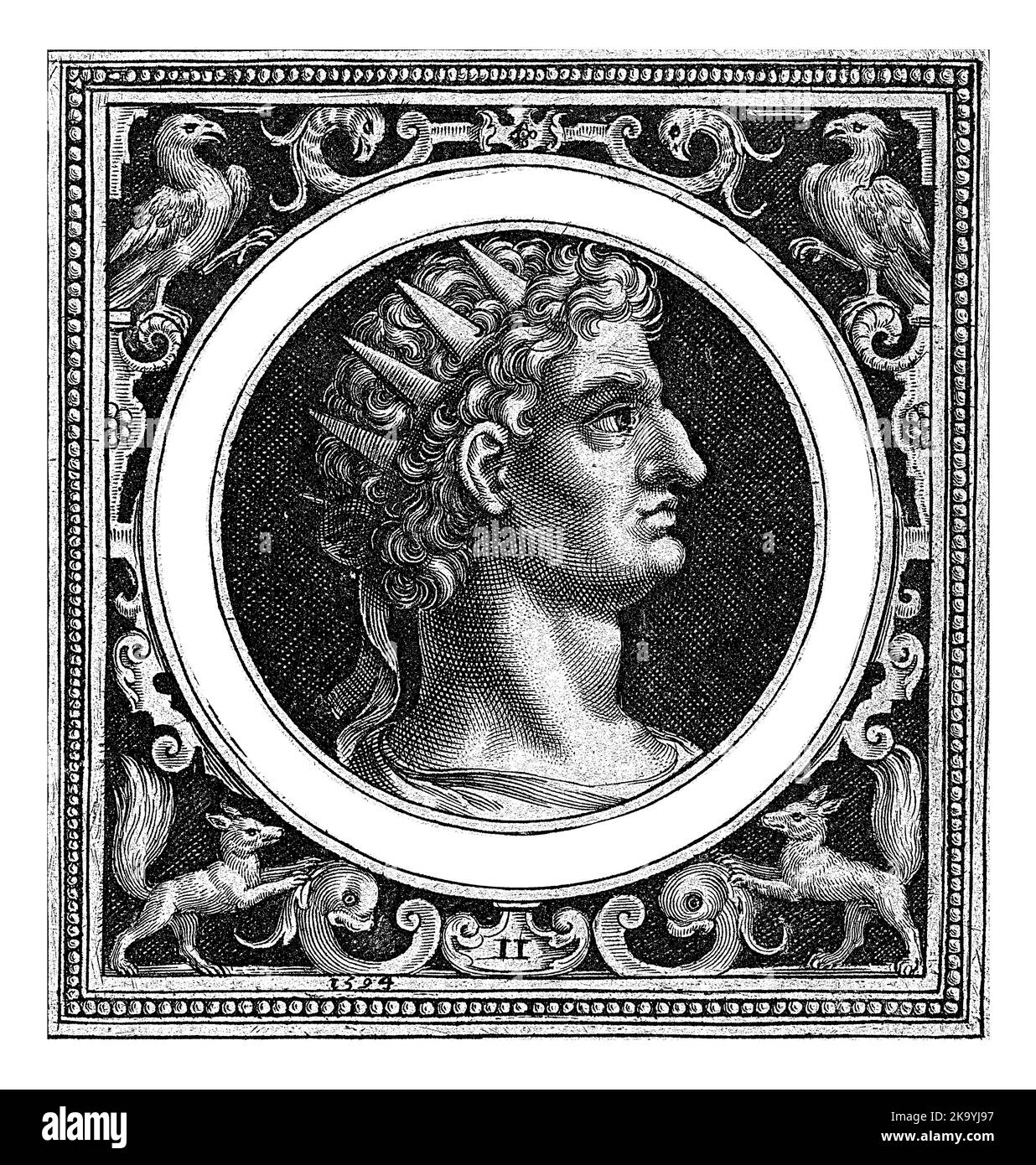 Portrait with bust of Emperor Augustus on medallion in rectangular ...