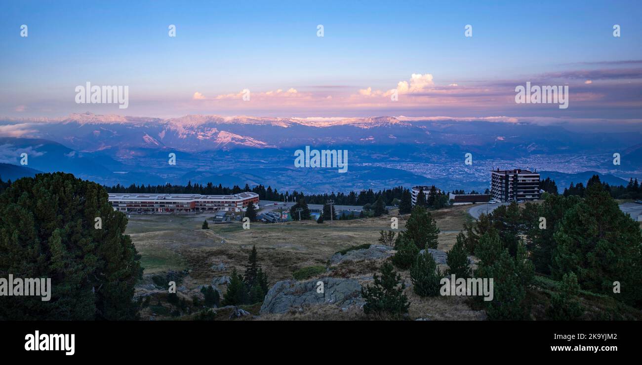 Mountain landscape with clouds in summer in Chamrousse in the Alps ...