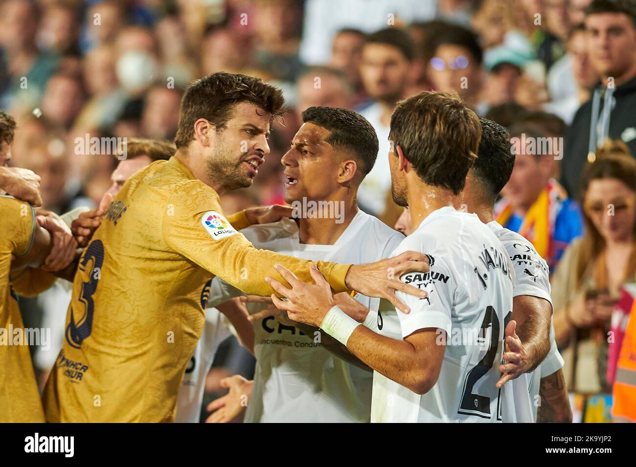 Valencia, Spain. 29th Oct, 2022. FC Barcelona players clash with ...