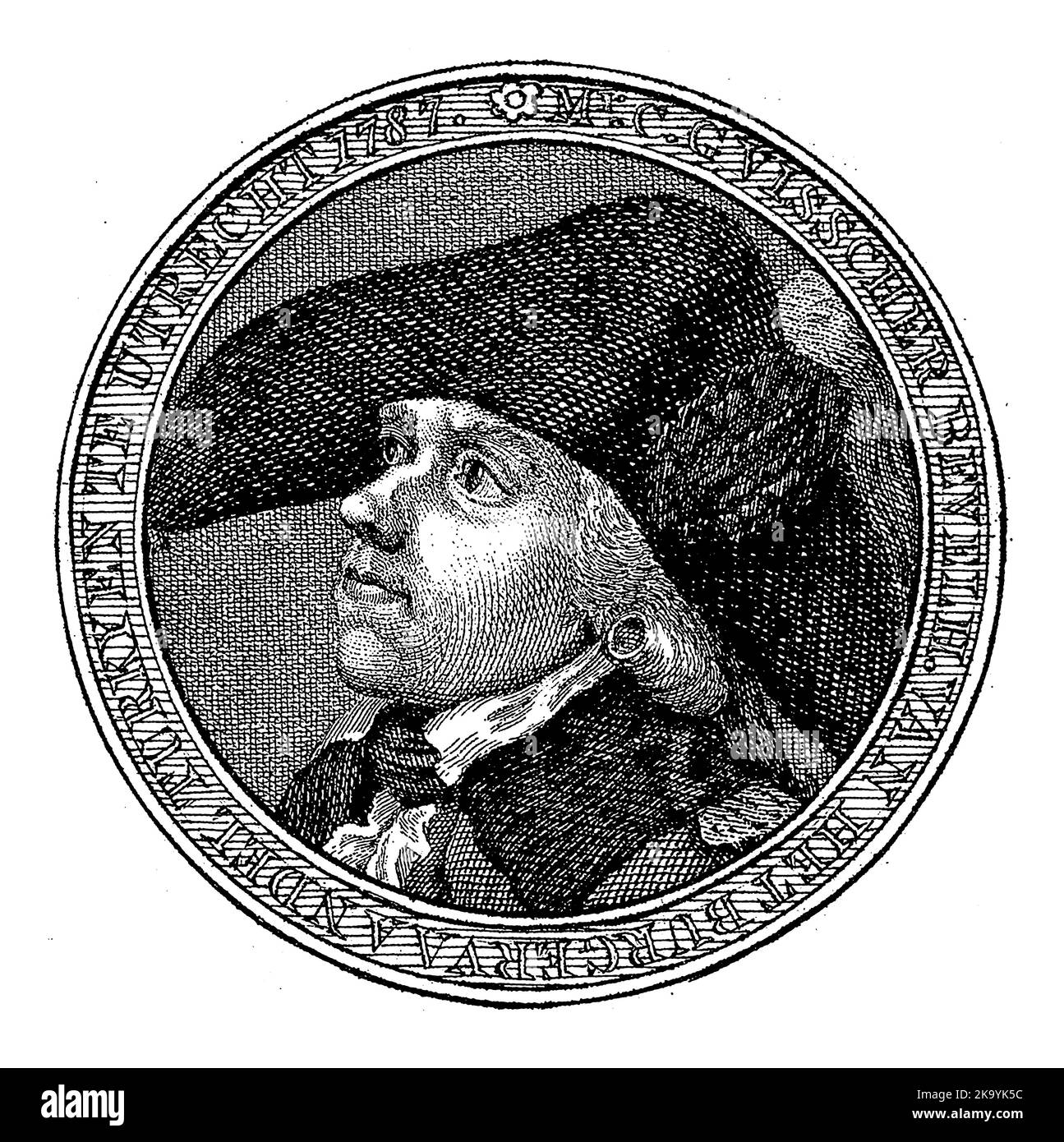 Bust of Cornelis Govert Visscher to the left in a medallion with edge ...