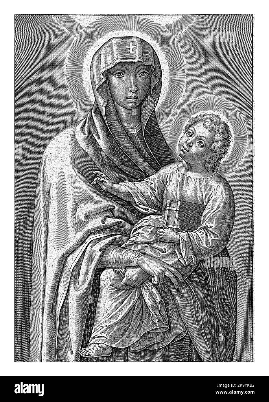 Mary with the Christ Child, Hieronymus Wierix, 1563 - 1600 The veiled Mary carries the Christ ...