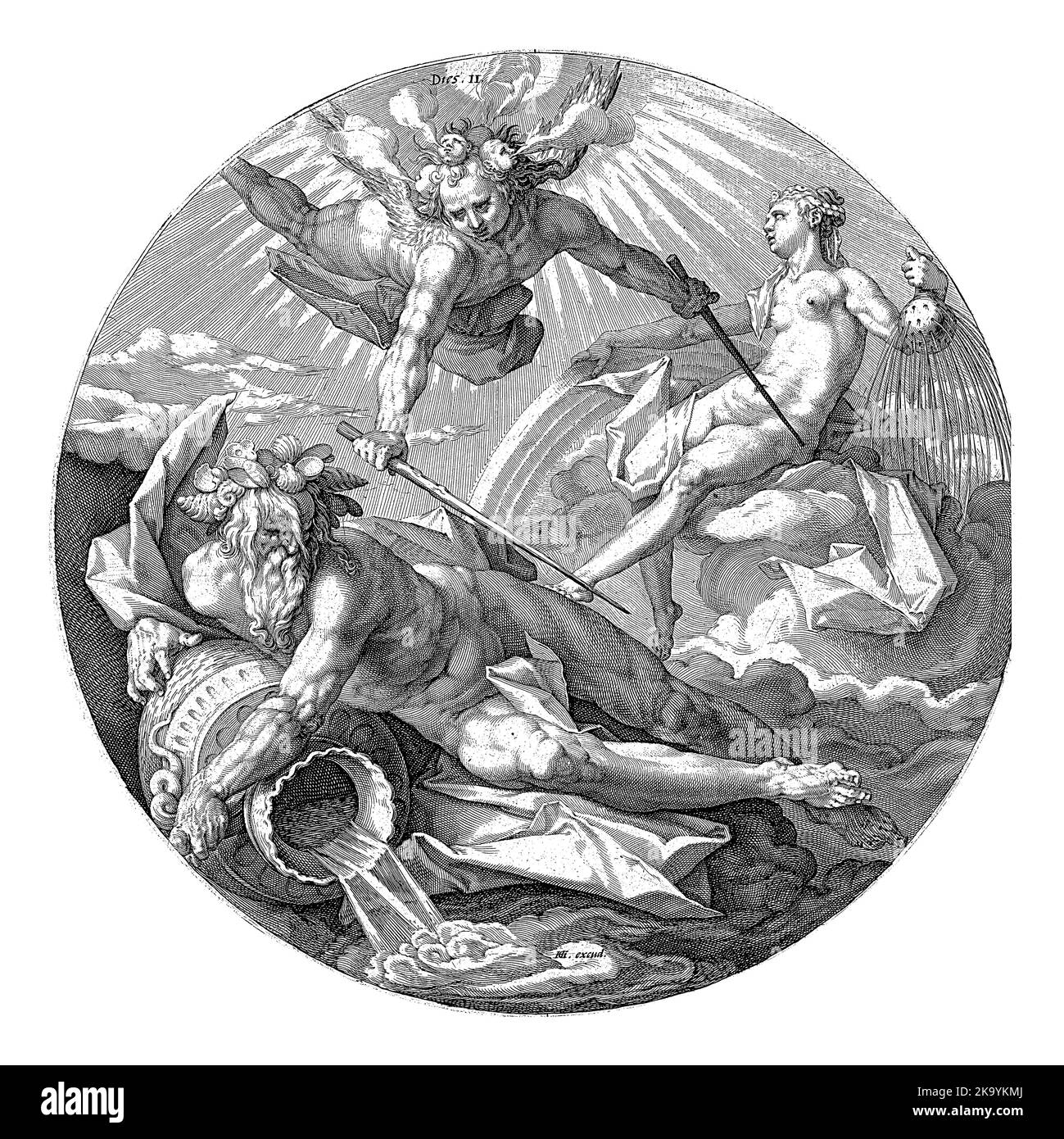 The second day of creation: an angel, on his head the four winds ...