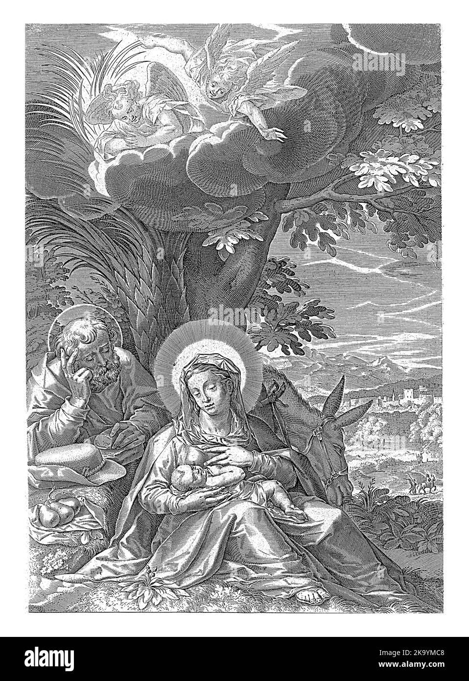 Rest on the Flight into Egypt with Angels, Johann Sadeler (I), after ...