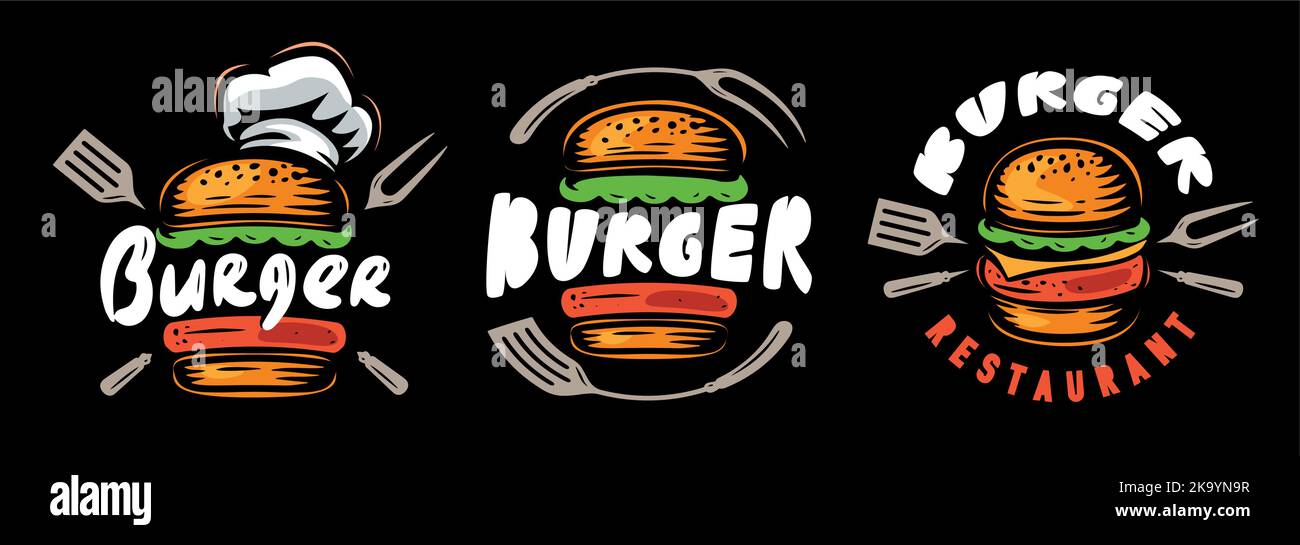 Burger emblem. Fast Food logo. Set of badges, symbols, design elements ...