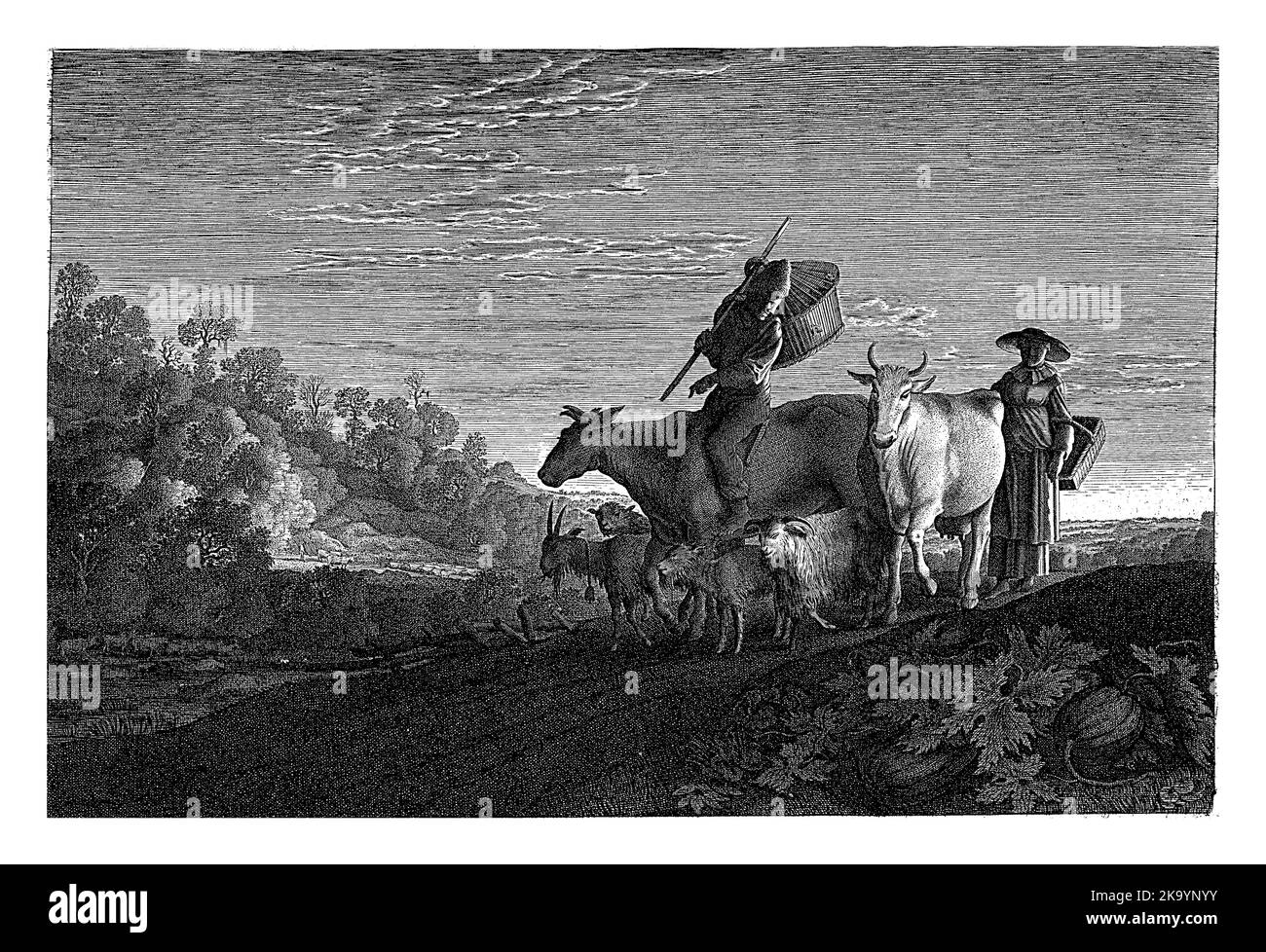 Shepherd and Shepherdess with Cattle at Evening Light, Jan van de Velde ...
