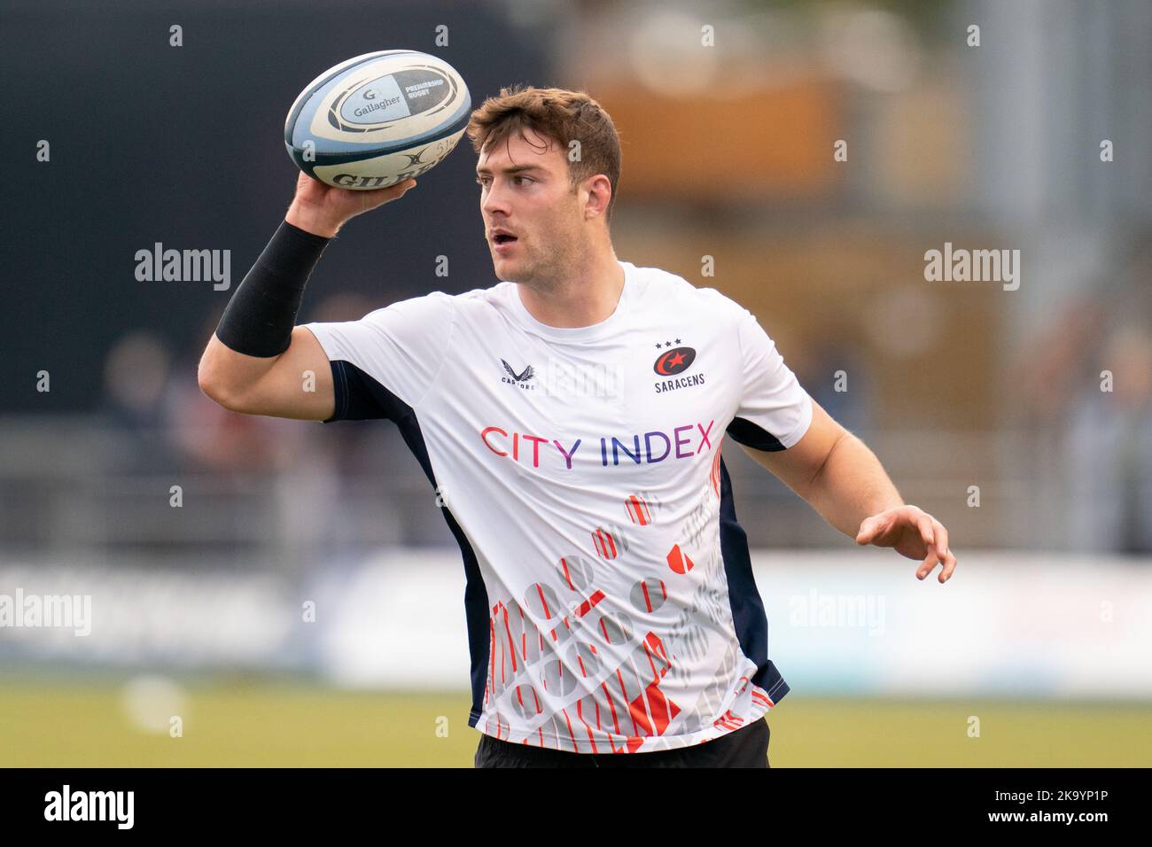 London, UK. 30th Oct, 2022. Callum Hunter-Hill #4 of Saracens warming ...