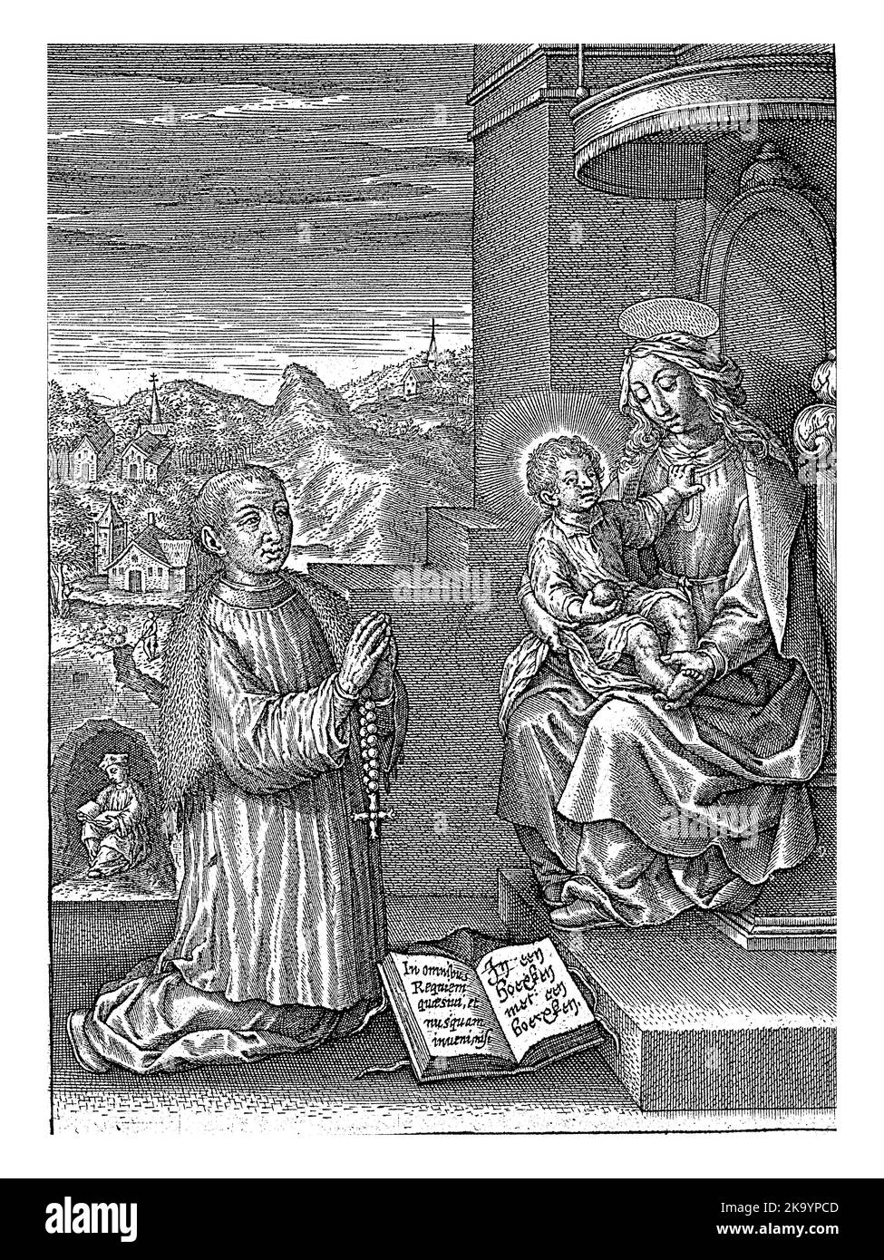 Thomas a Kempis kneeling before Mary with the Christ child, Hieronymus Wierix, 1563 - before ...