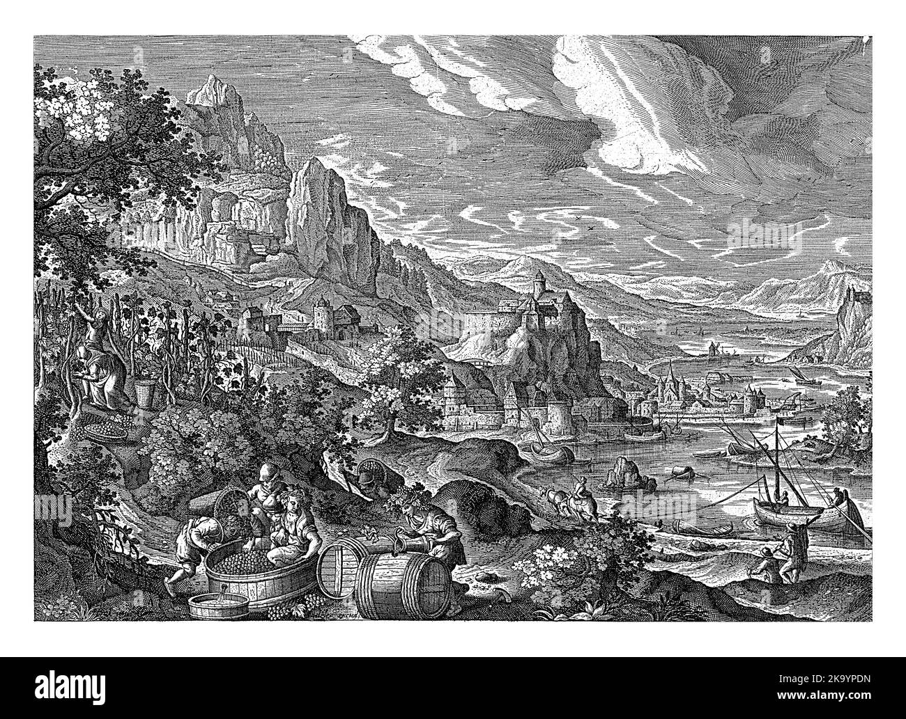 Autumn, Hendrick van Schoel, after Hans Bol, 1595 - 1622 View of a ...