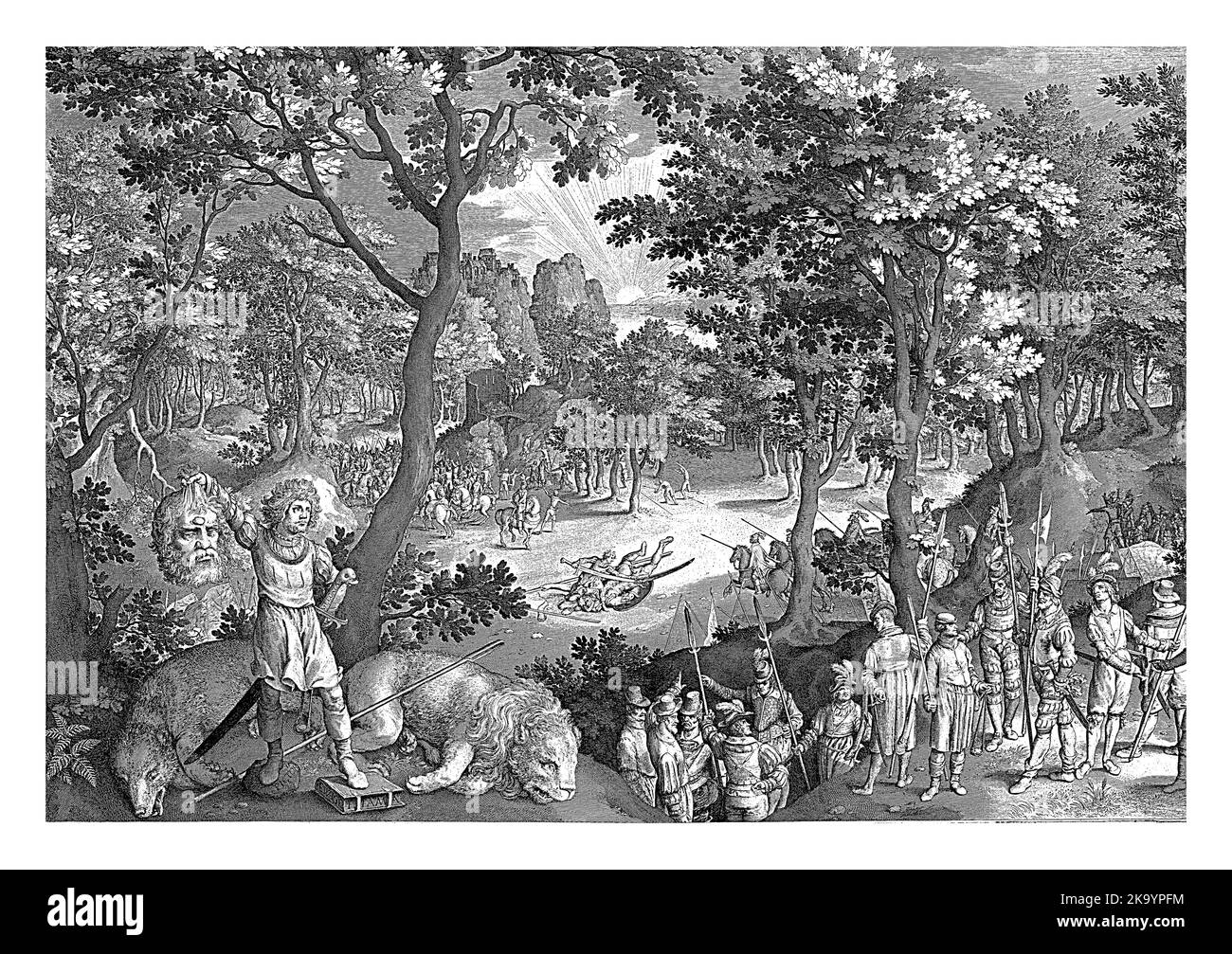 David and Goliath, Nicolaes de Bruyn, 1609 In the middle the battle ...