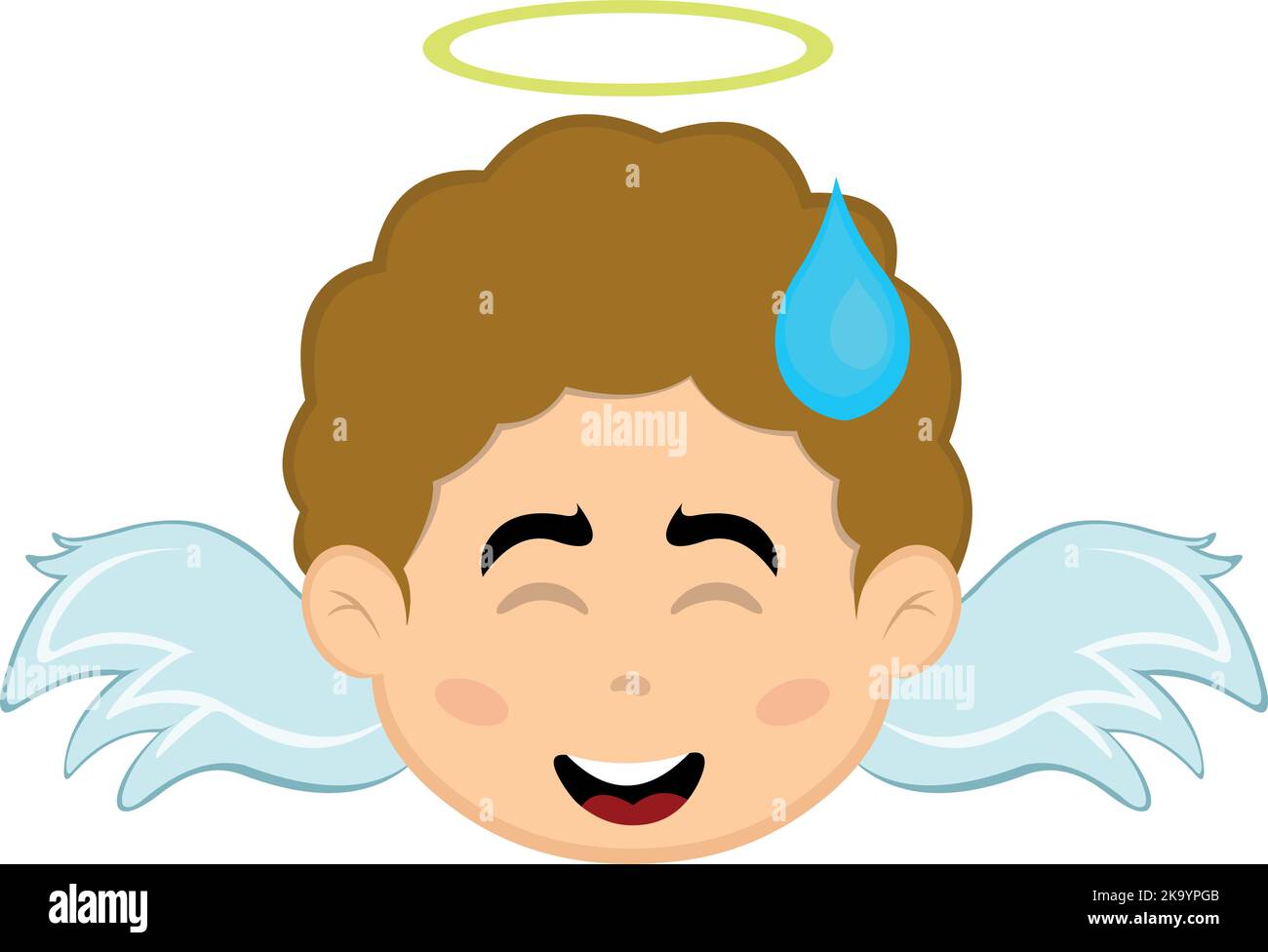 Vector illustration of the face of a cartoon angel boy with an ...
