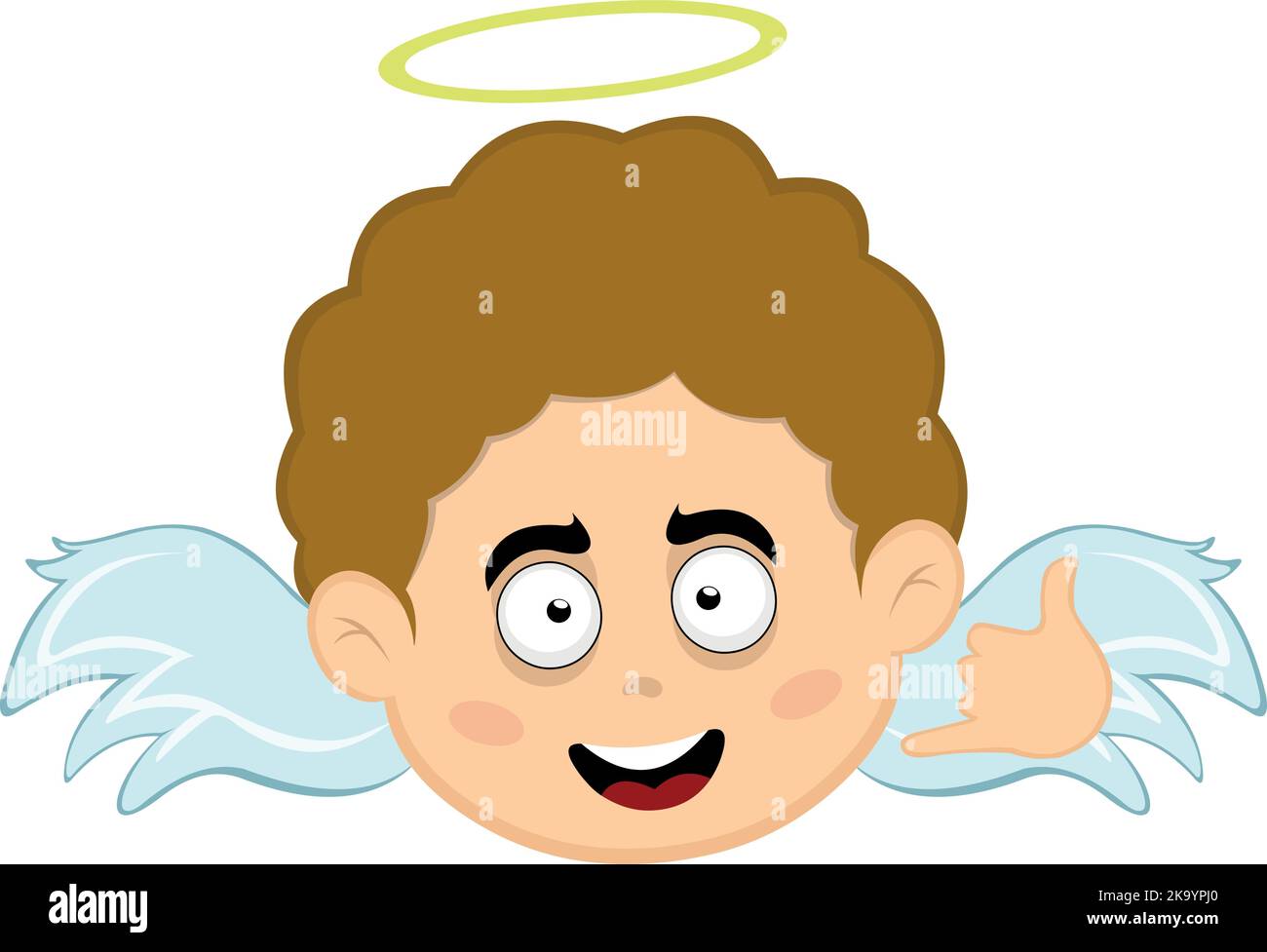 Vector illustration of the face of a cartoon angel with a happy ...