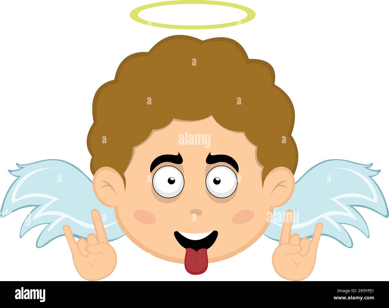 Vector illustration of the face of a cartoon angel boy with a happy ...