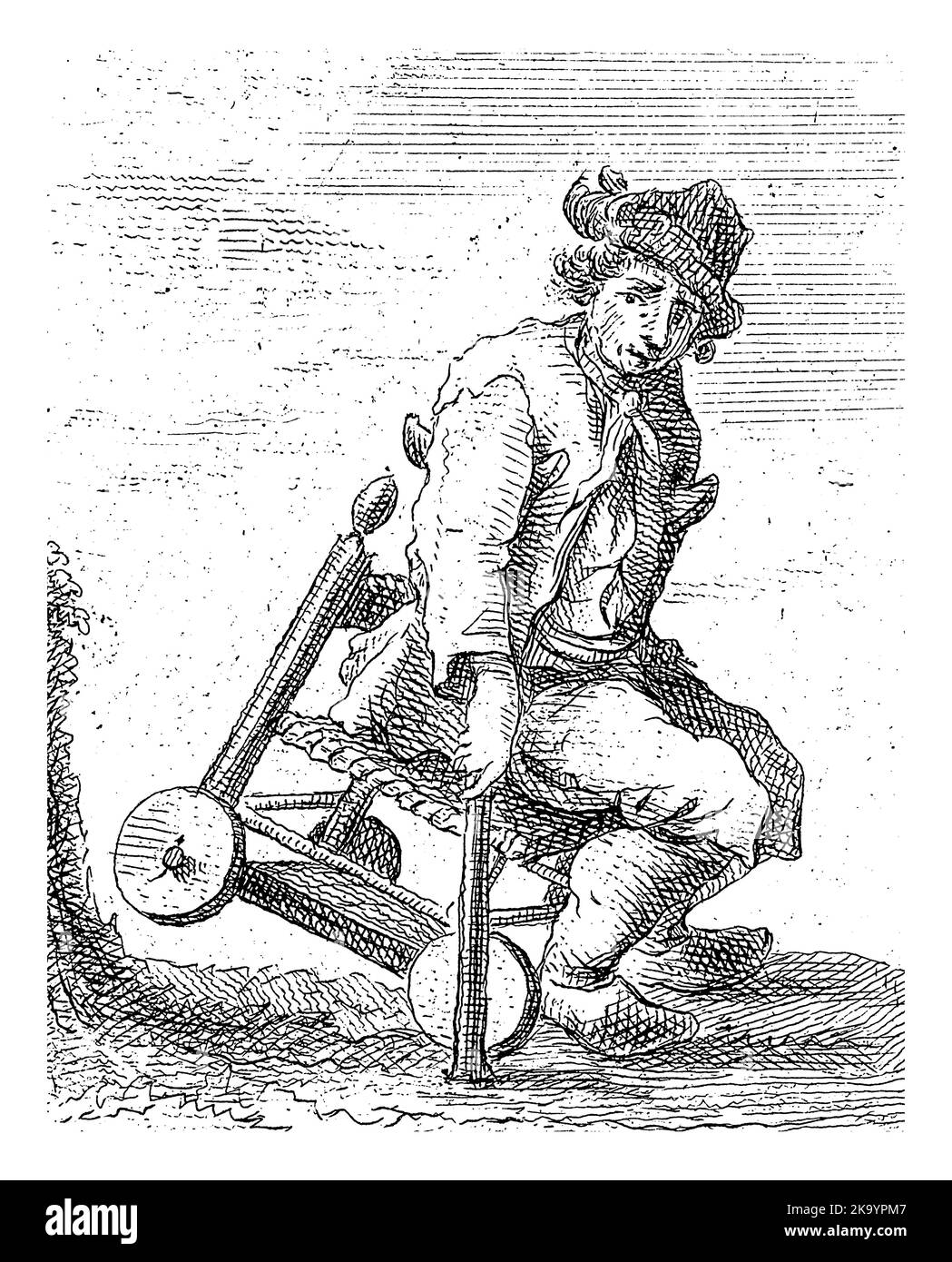 A former sailor begs for his living in a wheelchair. Below the print ...