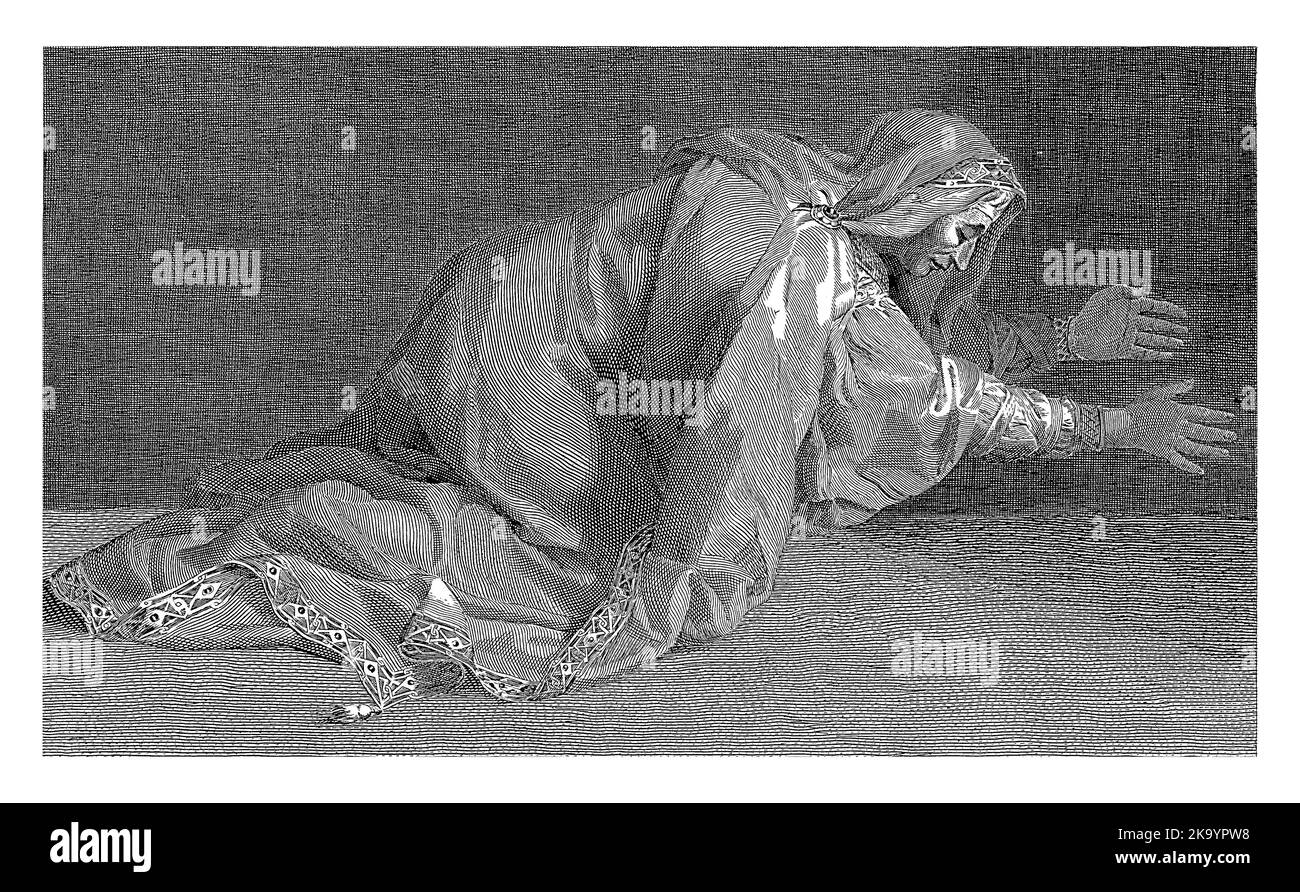 Darius' mother, kneeling. Fragment of a print by Gerard Edelinck ...