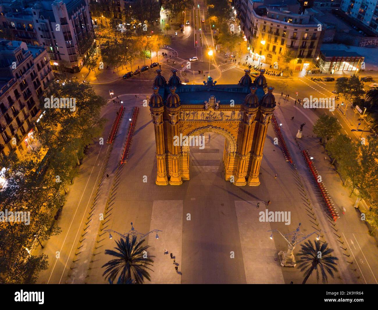 Aerial night view of Arc de Triomphe Stock Photo - Alamy