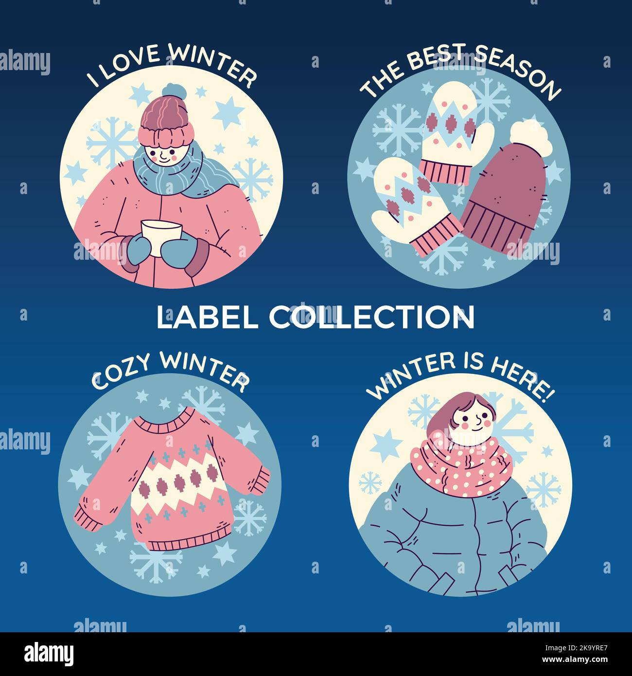 hand drawn flat winter labels collection vector design illustration ...