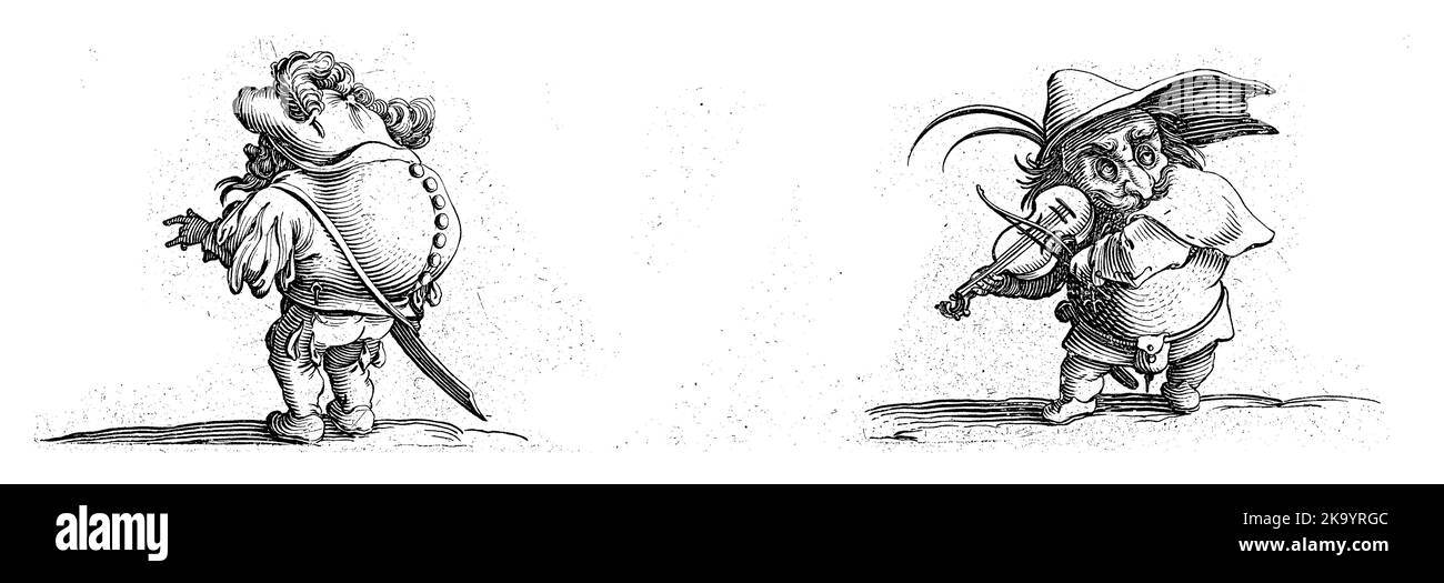 Dwarf with sword, a row of buttons on the back; Dwarf with Violin and ...